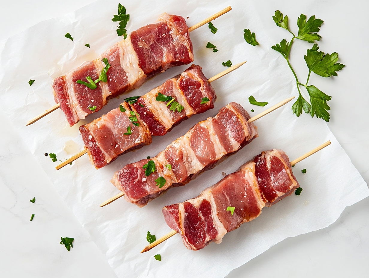 Pork Belly Skewers with Asian Marinade 60g x 6 – DimplesAU